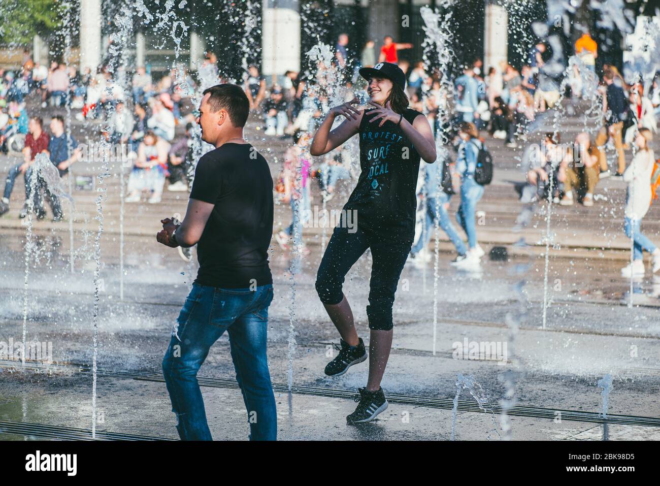 Moscow, Russia - may 9, 2018. Active people in the city. Young man and ...