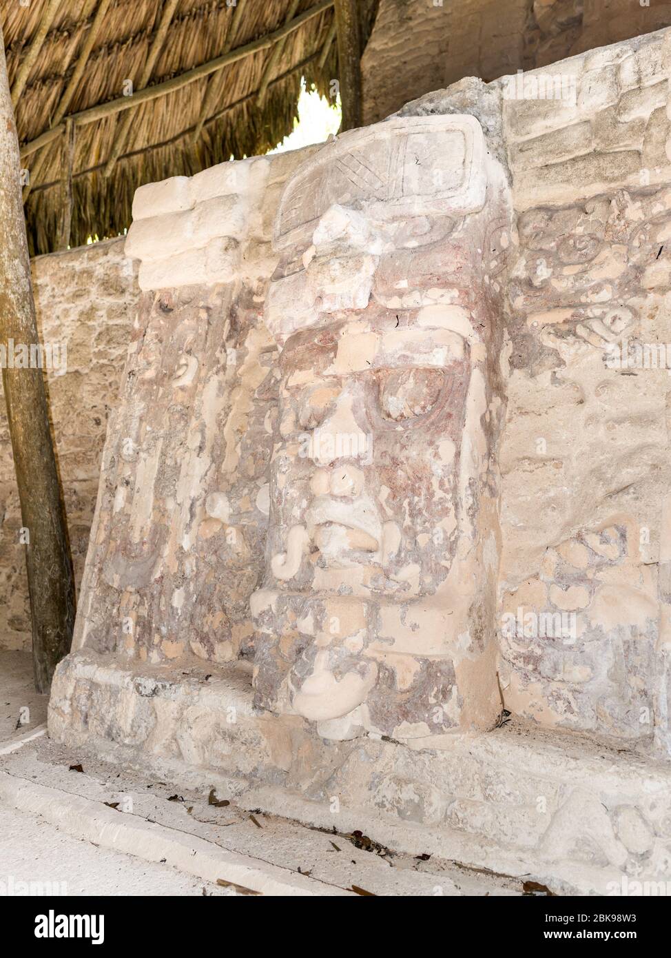 Well preserved statue on the Temple of the Masks at Kohunlich maya ...
