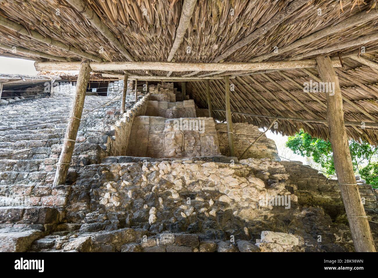 Well preserved masks on the Temple of the Masks at Kohunlich maya ...