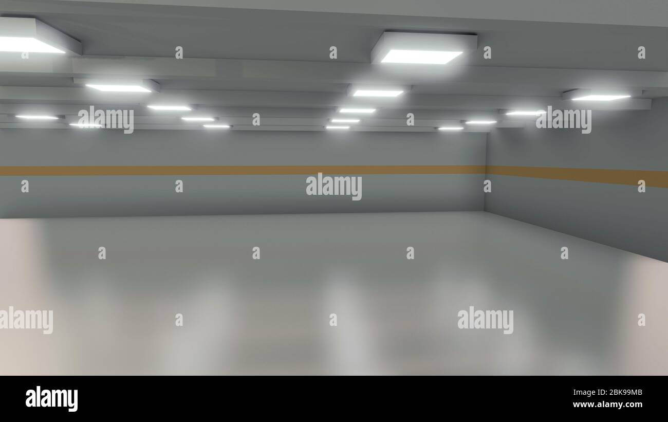 Wide room, an empty factory interior background, 3d rendering ...