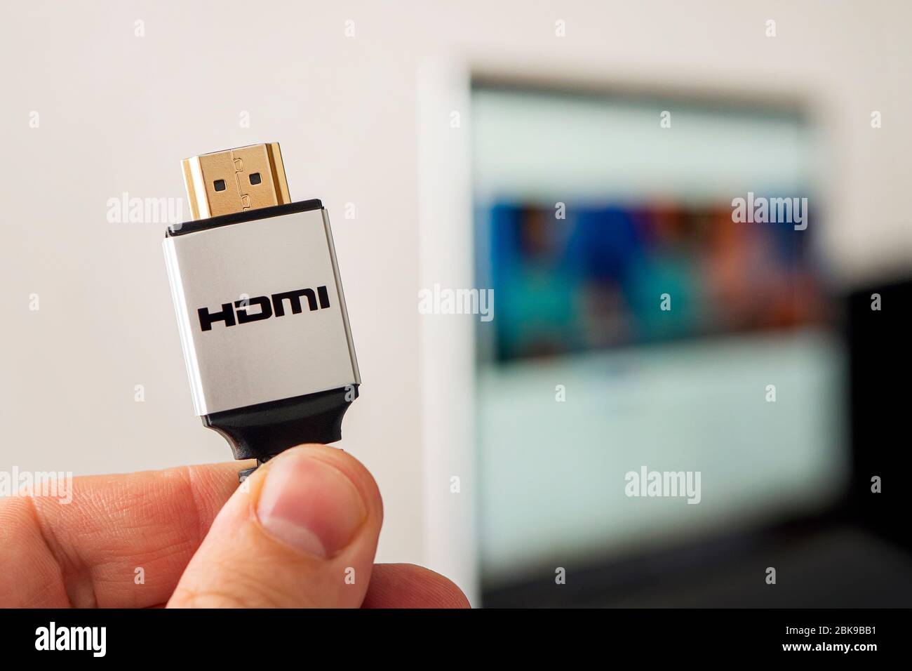 HDMI line connecting the audio and video system of notebook to ...