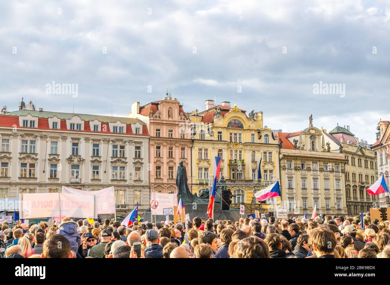 Prague, Czech Republic, May 13, 2019: Czechs people with flags at ...