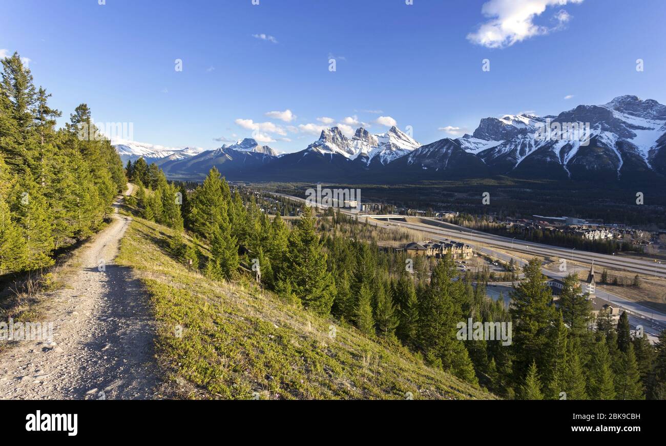 Springtime Landscape Panorama, Bow Valley and City of Canmore with ...
