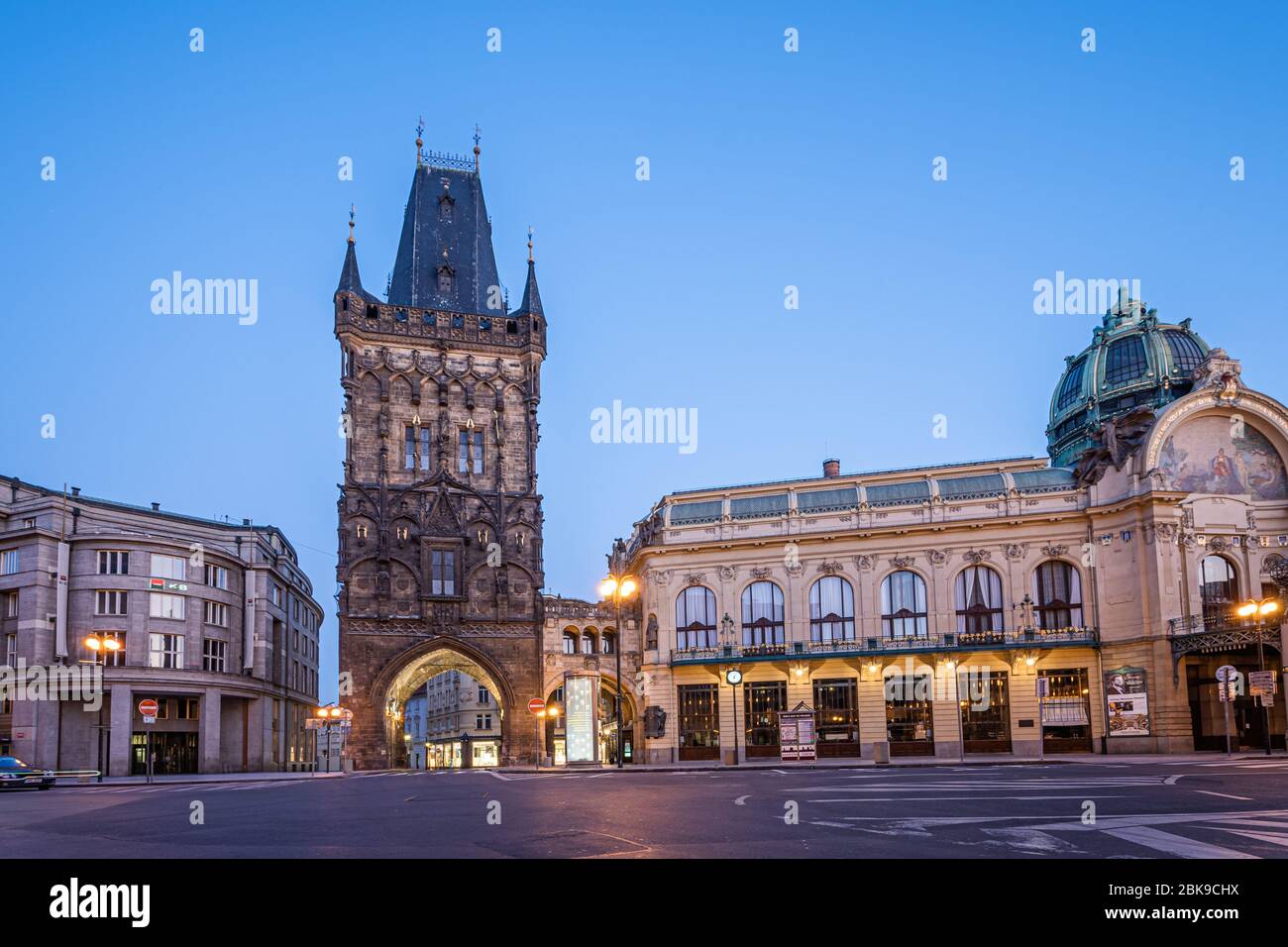 PRAGUE, CZECH REPUBLIC, APRIL 2020 - The Powder Tower in the morning ...