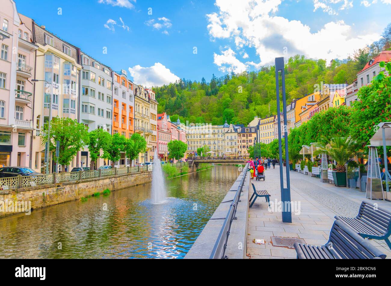 Karlovy Vary, Czech Republic, May 10, 2019: Carlsbad historical city ...