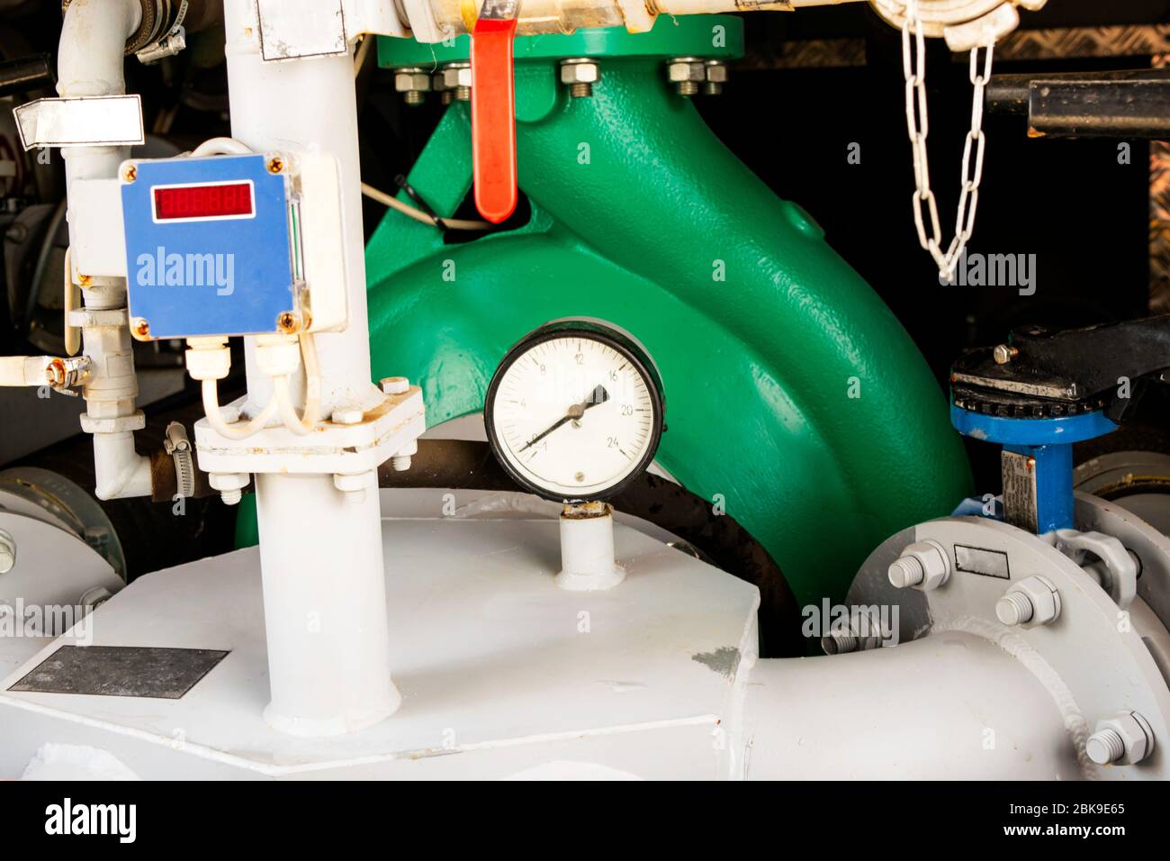 pump compartment of a fire engine with a pump and communications ...