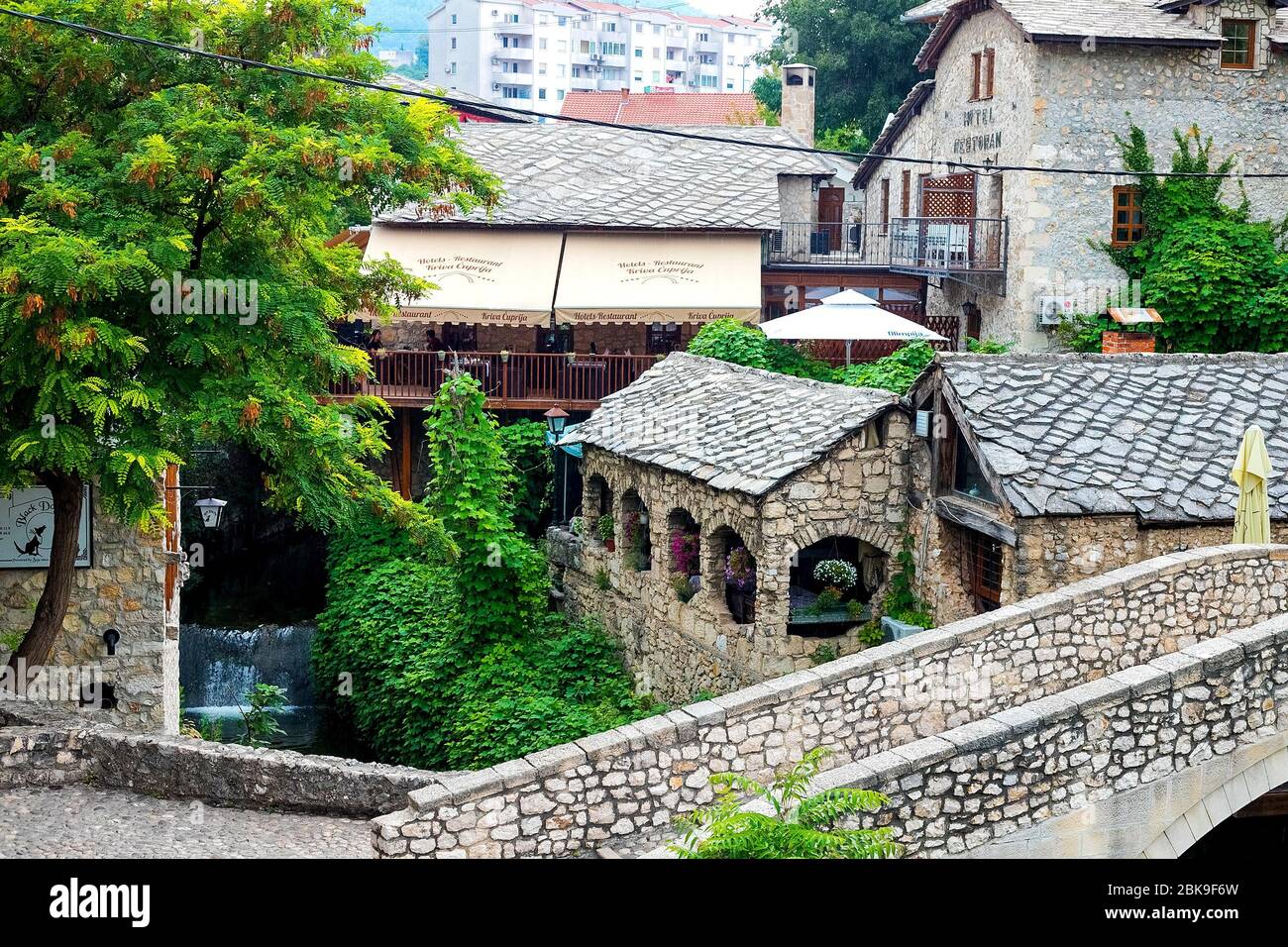 The ancient city of Mostar, Bosnia and Herzegovina. View of an alley ...