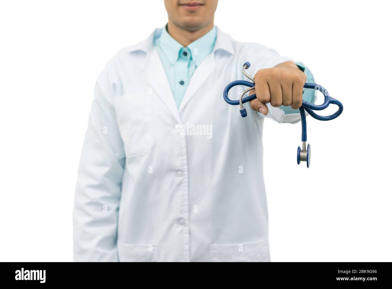 Isolated image of male doctor holding stethoscope. Isolated on white ...