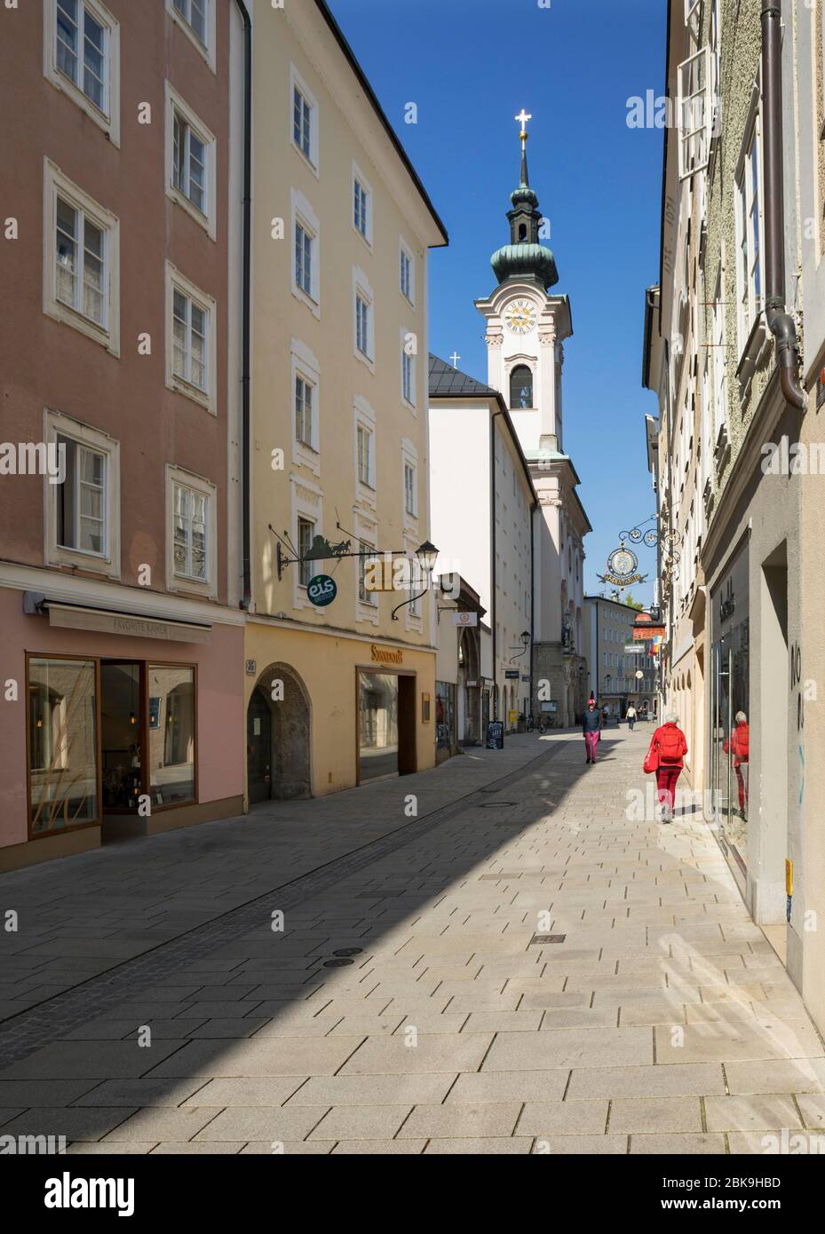 Linzergasse with St. Sebastian Church, Salzburg, Austria Stock Photo ...