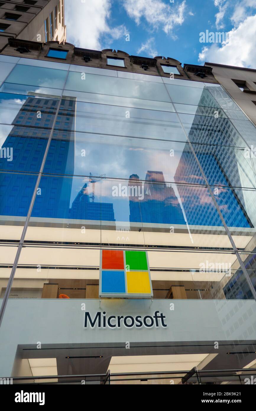 Microsoft company logo on facade of brand store on 5th avenue in ...
