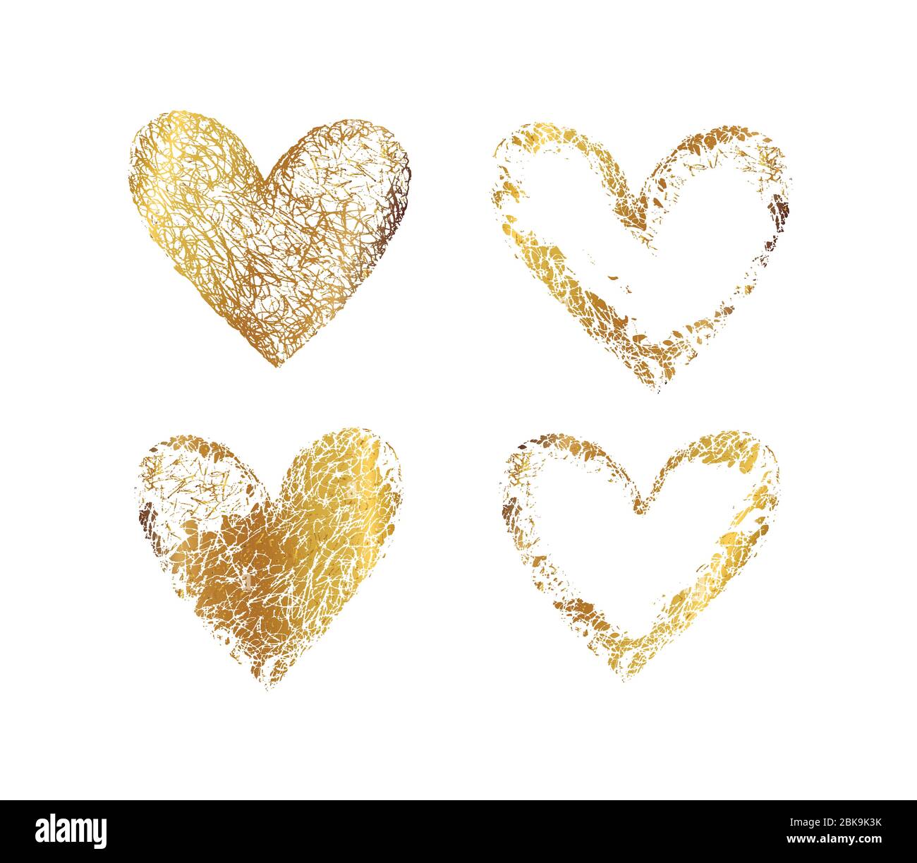 Vector set of golden hearts. Set of symbols heart isolated on white ...