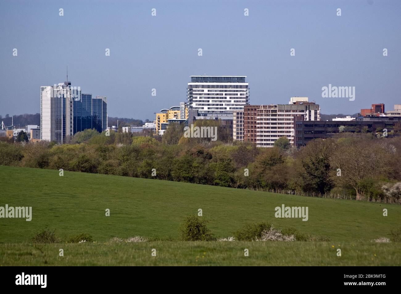 View from Basing Common of the town centre of Basingstoke, Hampshire ...