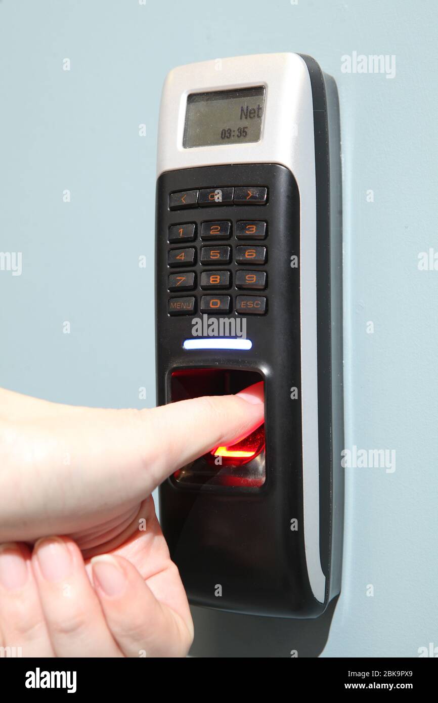 Finger scan security for entry server room. An Fingerprint machine ...