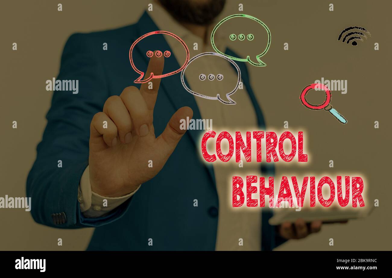 Text sign showing Control Behaviour. Business photo text Exercise of ...
