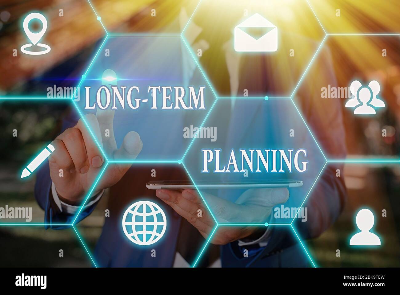 Writing note showing Long Term Planning. Business concept for Establish ...