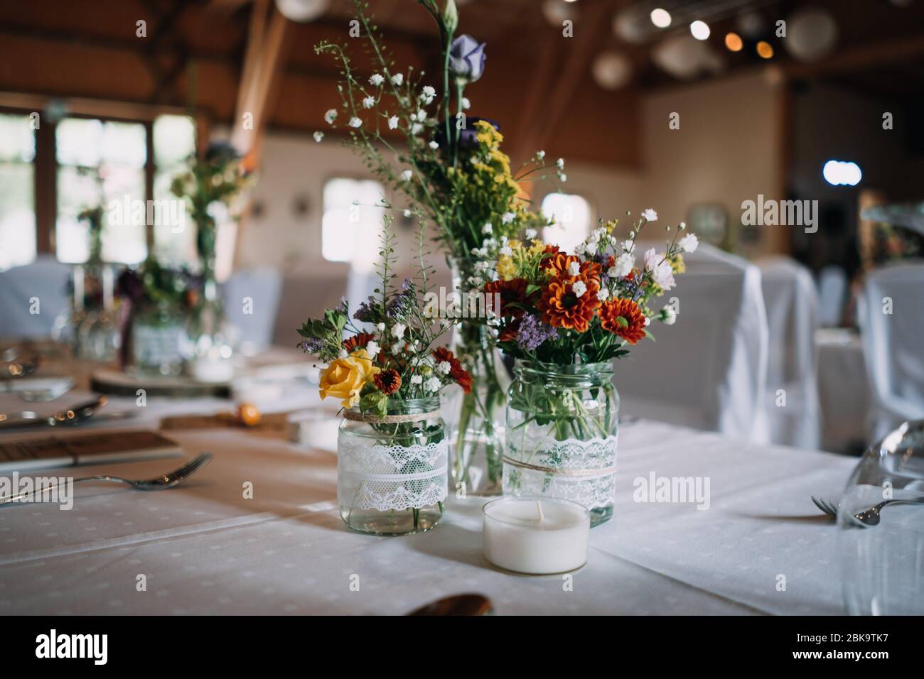 photo of empty wedding hall and empty tables Stock Photo - Alamy