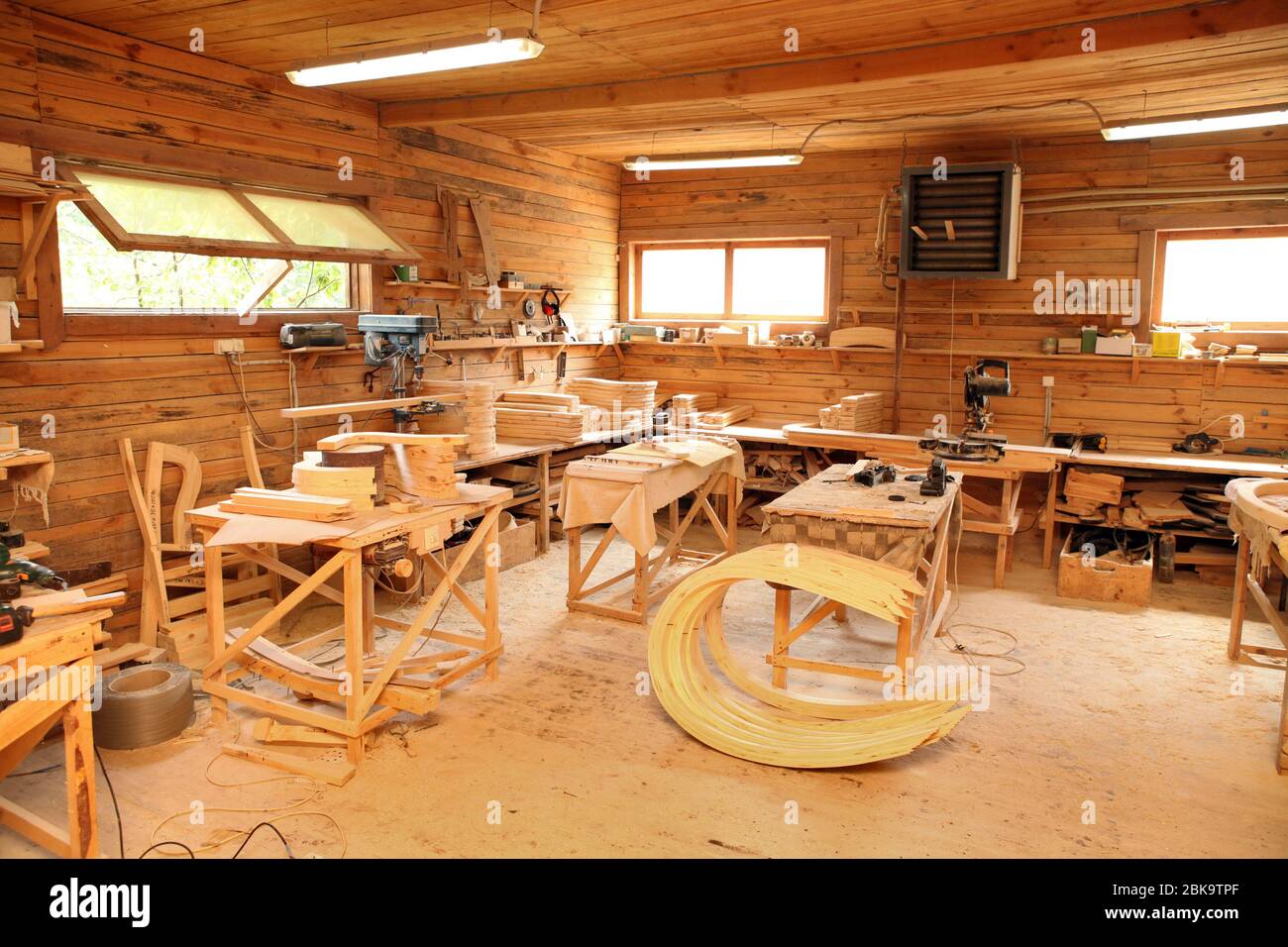 Large trees for furniture manufacture. Production of chairs in the ...