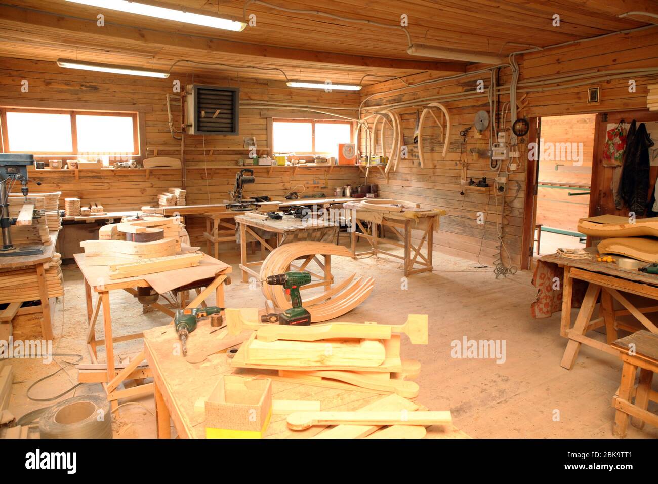 Large trees for furniture manufacture. Production of chairs in the ...