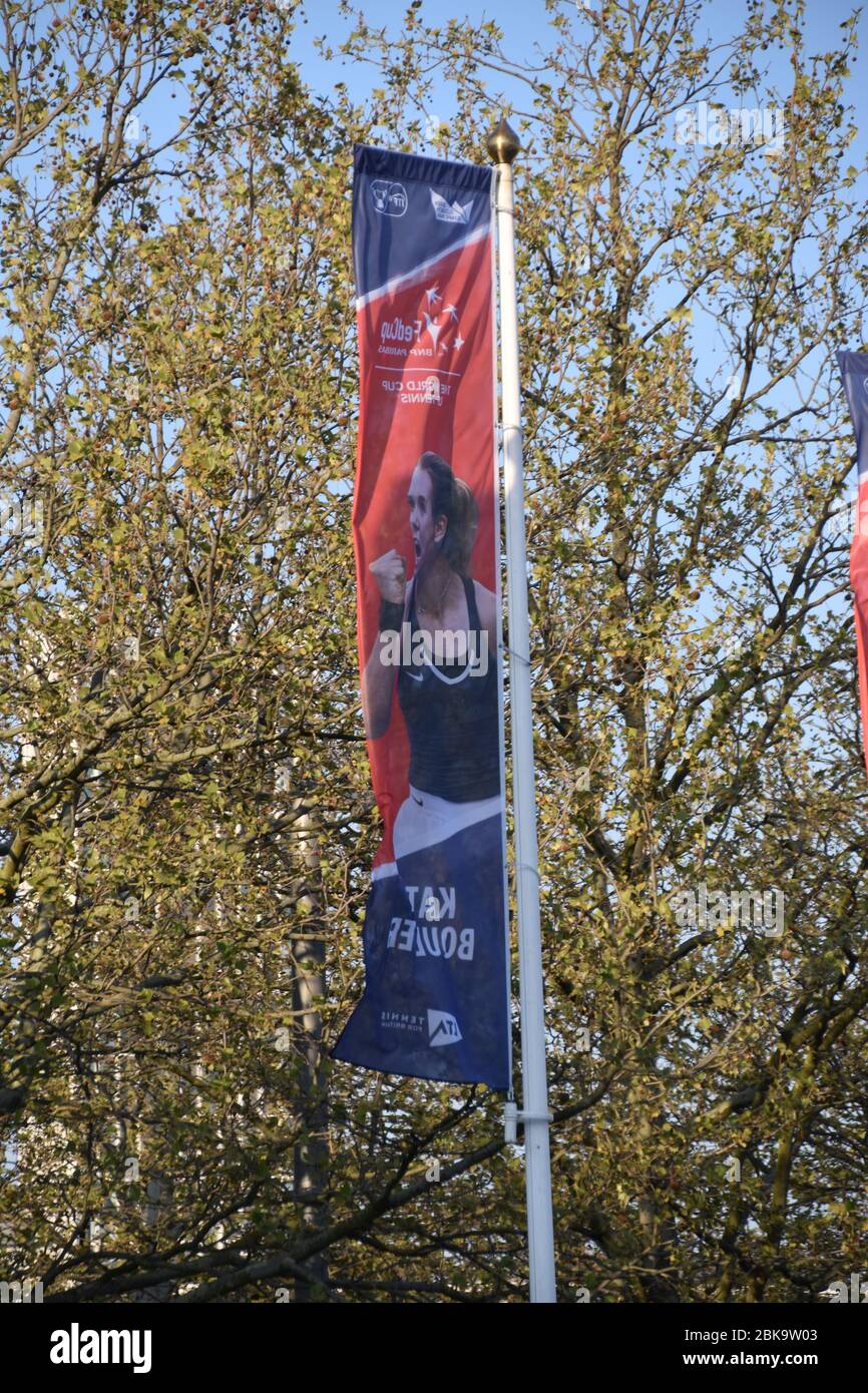 Katie boulter flag flying outside the copper box arena in hi-res stock ...