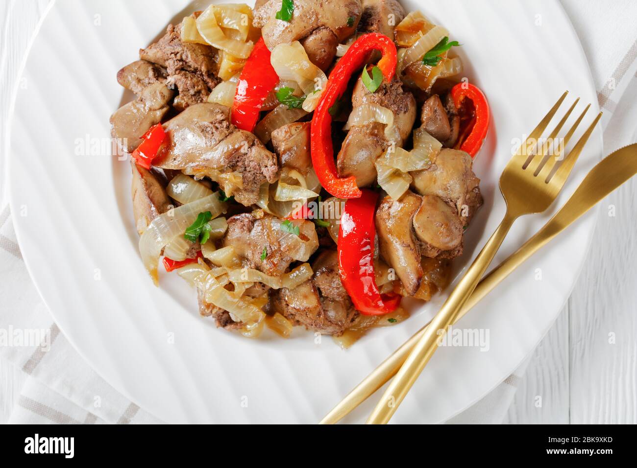 High protein appetizer: fried chicken liver with onion rings and red ...