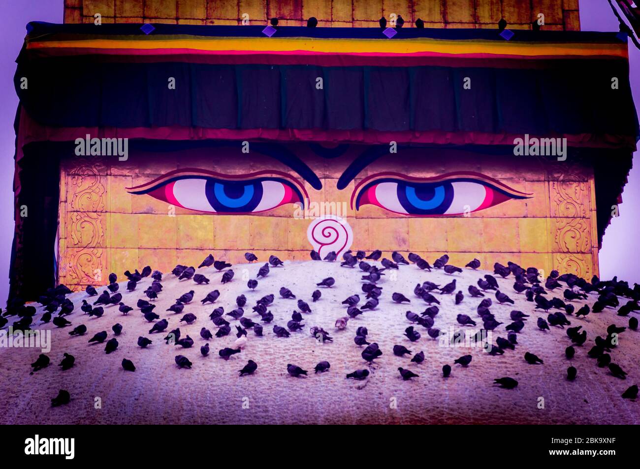 Buddha monastery, colorful flags and monsters Stock Photo - Alamy