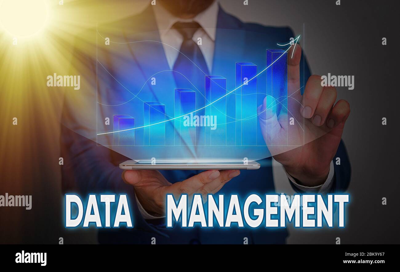 Handwriting text Data Management. Conceptual photo The practice of organizing and maintaining ...