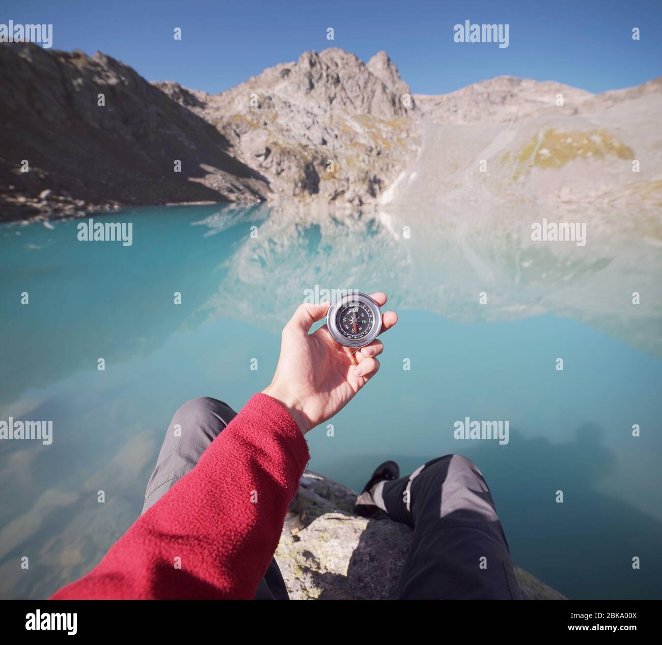 Hand compass mountain lake hi-res stock photography and images - Alamy