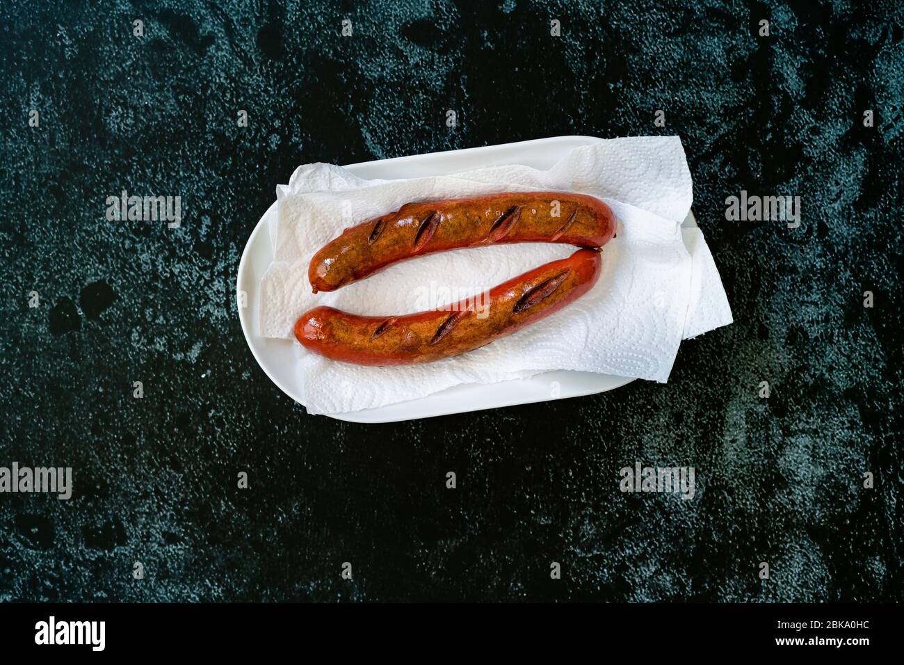 Homemade Bratwurst Sausage with Paper Towel in Plate. Ready to Serve ...