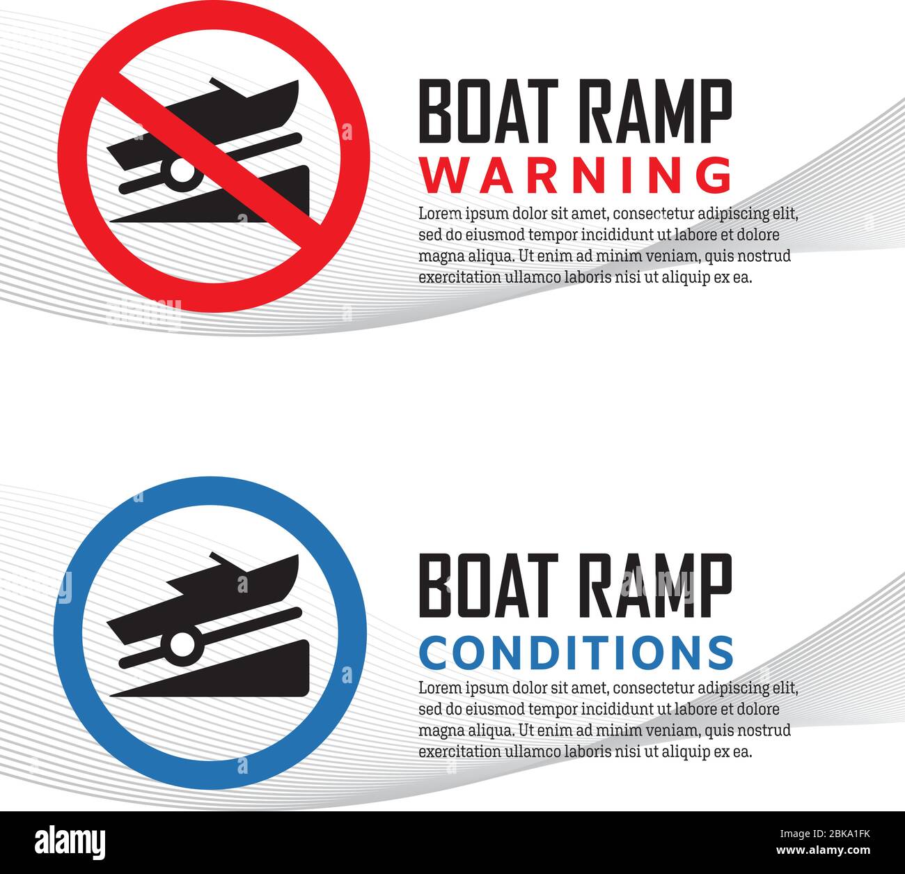 Boat ramp launch icons warning and conditions signs Stock Vector Image ...