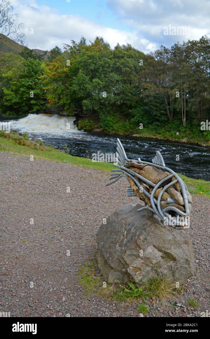 Wooden sculpture of fish, kinlochmore, Scotland Stock Photo - Alamy