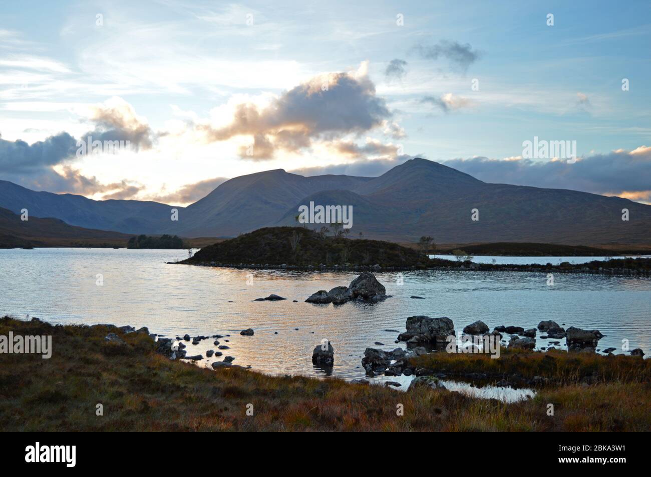 Sunset at Lochan na h-Achlaise, Rannoch moor, Highlands, Scotland Stock ...