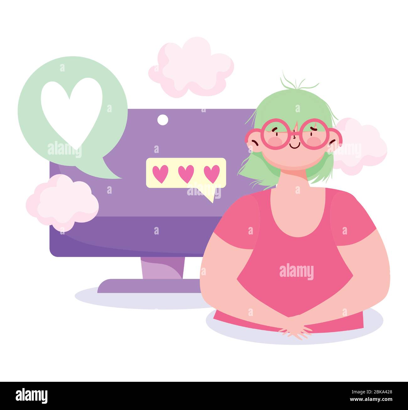 people communication and technology, young woman computer love message ...