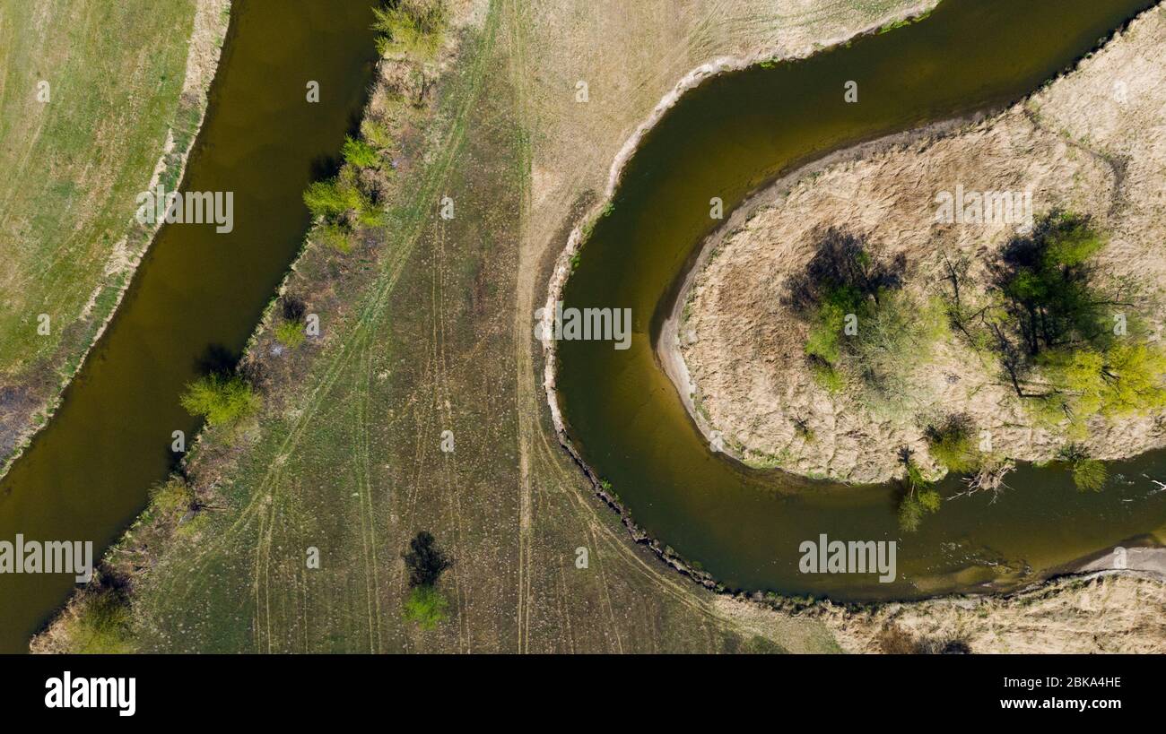 Geometric Shapes of Curvy Winding River Nida in Poland Stock Photo - Alamy