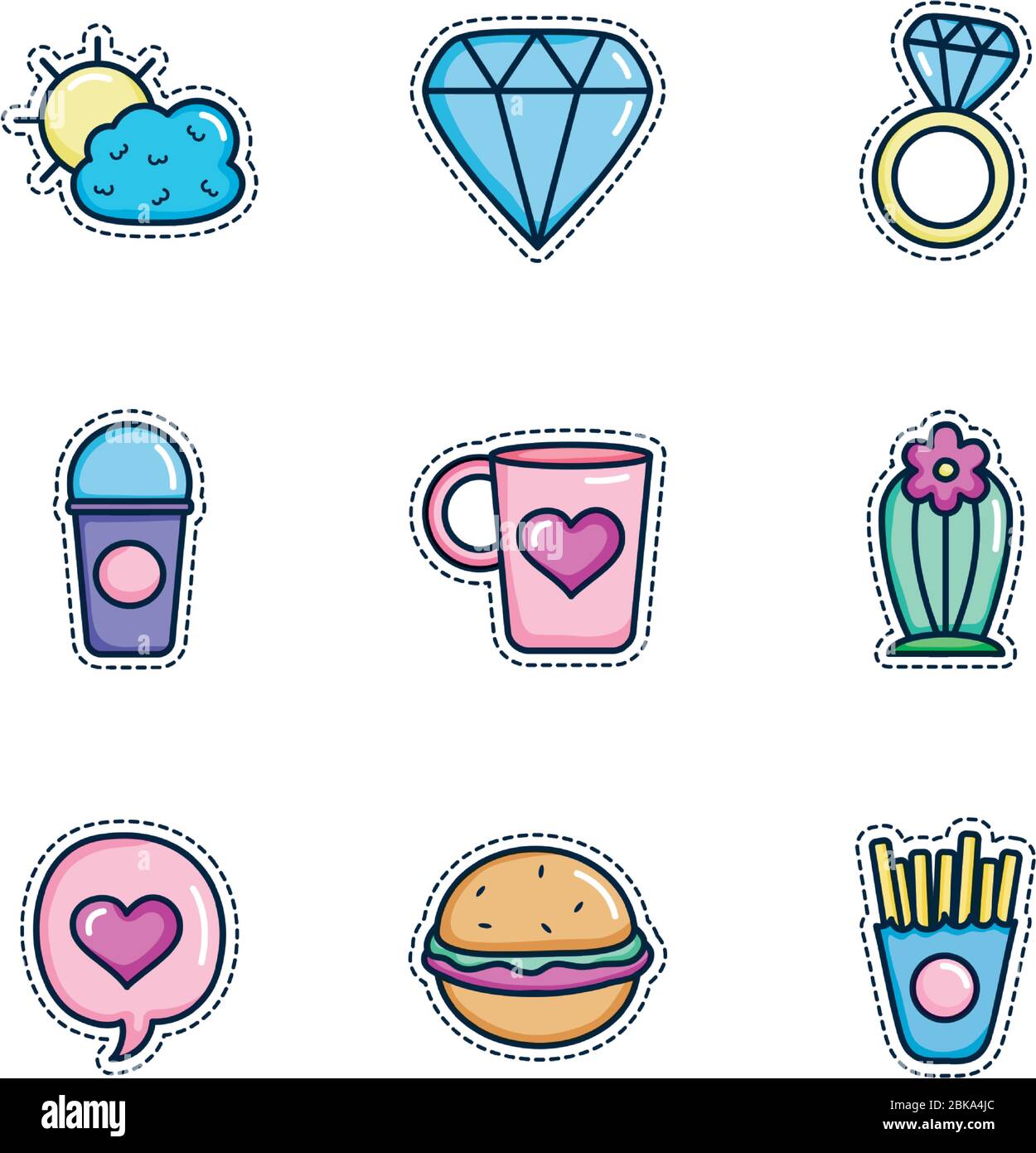 diamond and patches icon set over white background, line color style ...