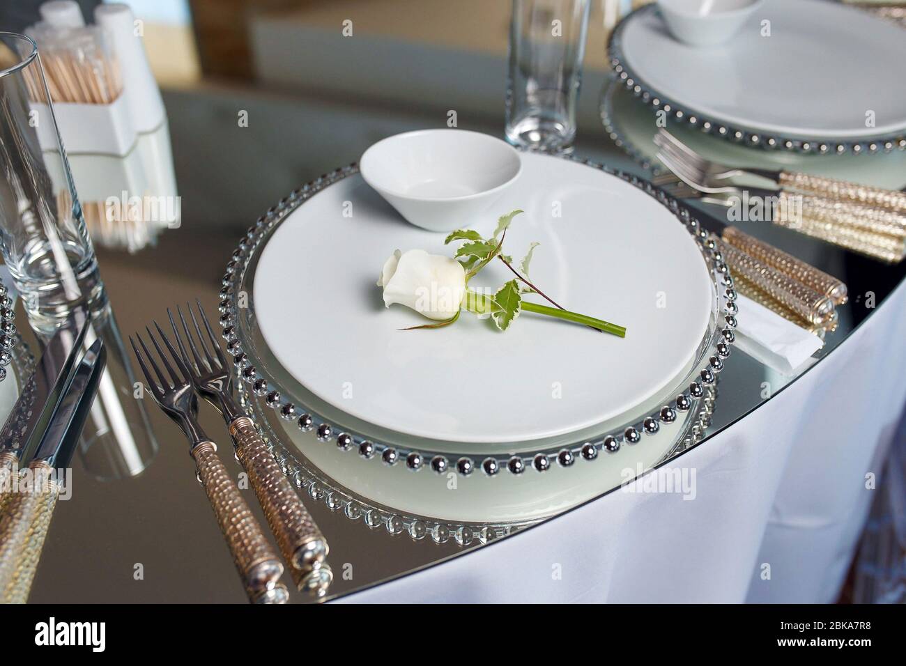 luxury decoration with a set of a mirror table with roses Stock Photo ...