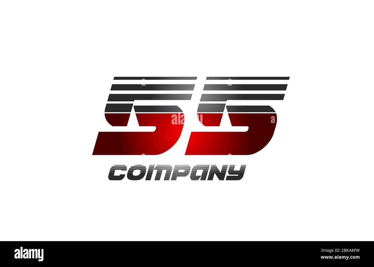 55 number logo icon design in red grey gradient color for company and ...