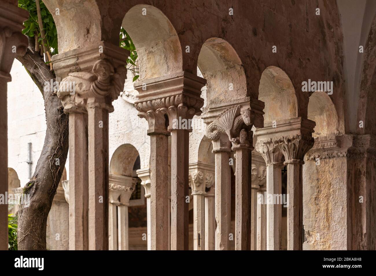 The decorative columns with human and animal like figures and arches of ...