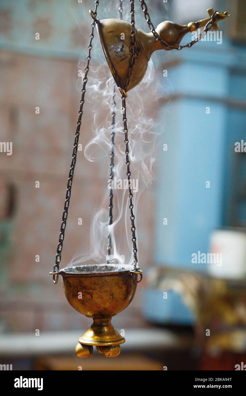 Church censer with smoke religion Stock Photo - Alamy