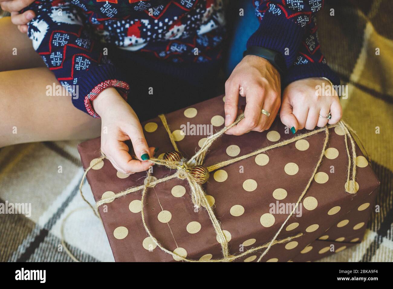 Gifts, gift wrapping, bow on boxes, christmas boxes Stock Photo - Alamy