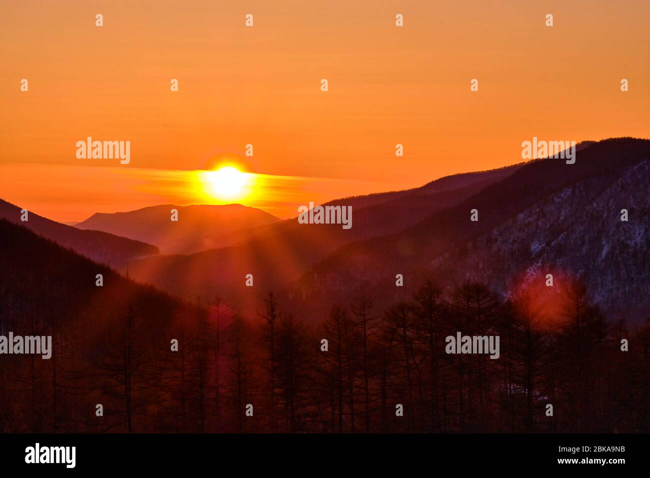 Sunset among the mountains on the road Lidoga-Vanino Khabarovsk ...