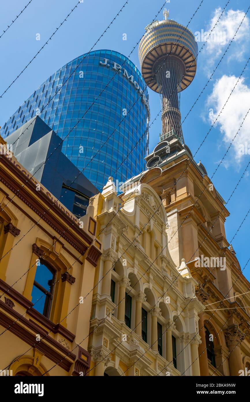 View of Sydney Tower and Pitt Street architecture, Sydney, New South ...