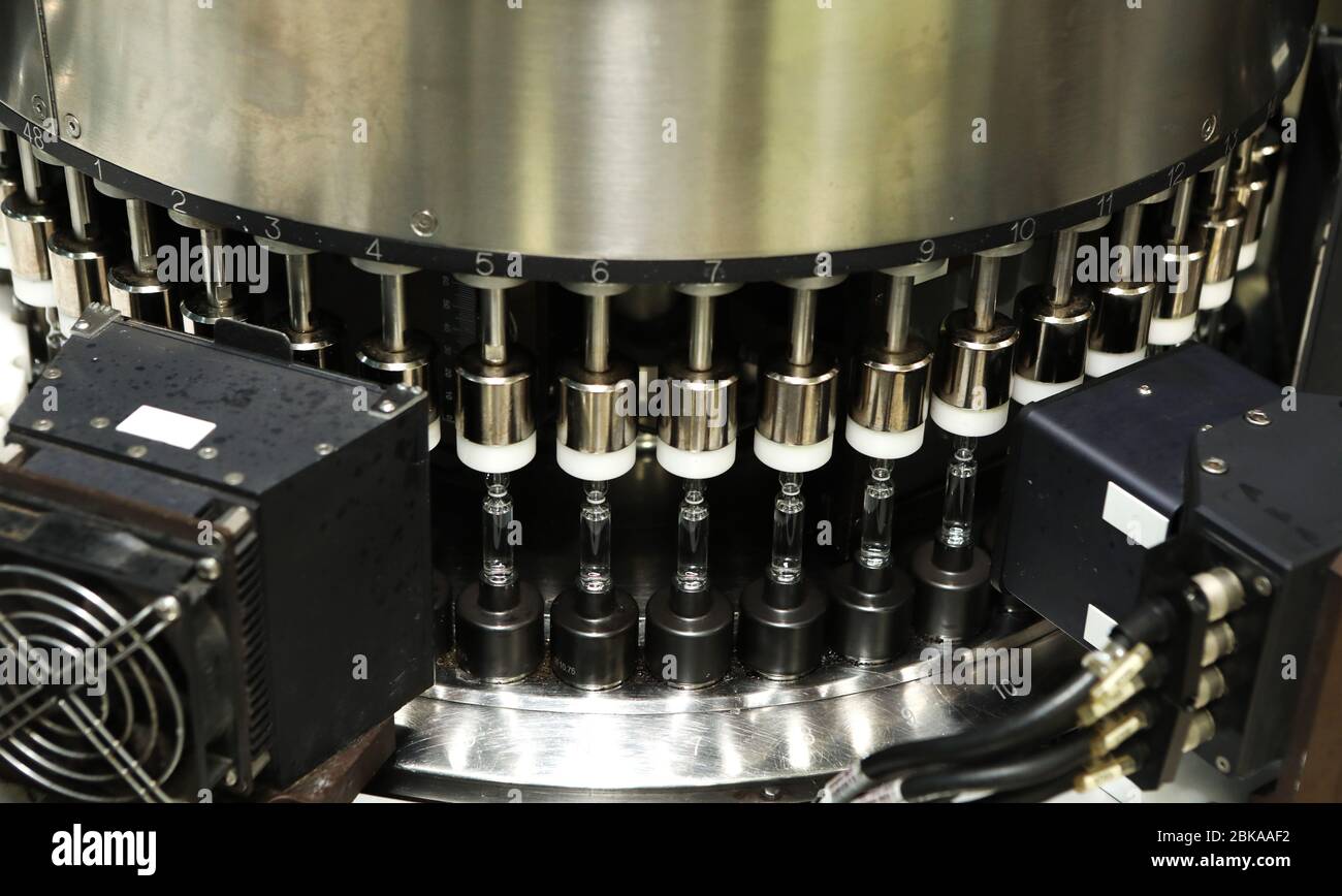 Pharmaceutical industry. Production Line. Fill bottles and ampoules for ...