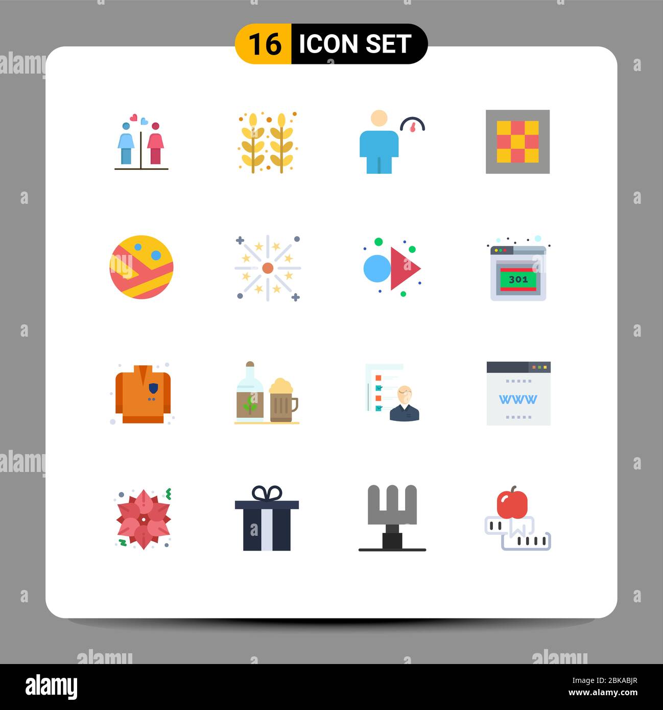 16 Universal Flat Color Signs Symbols of area, graph, wheat, grid ...