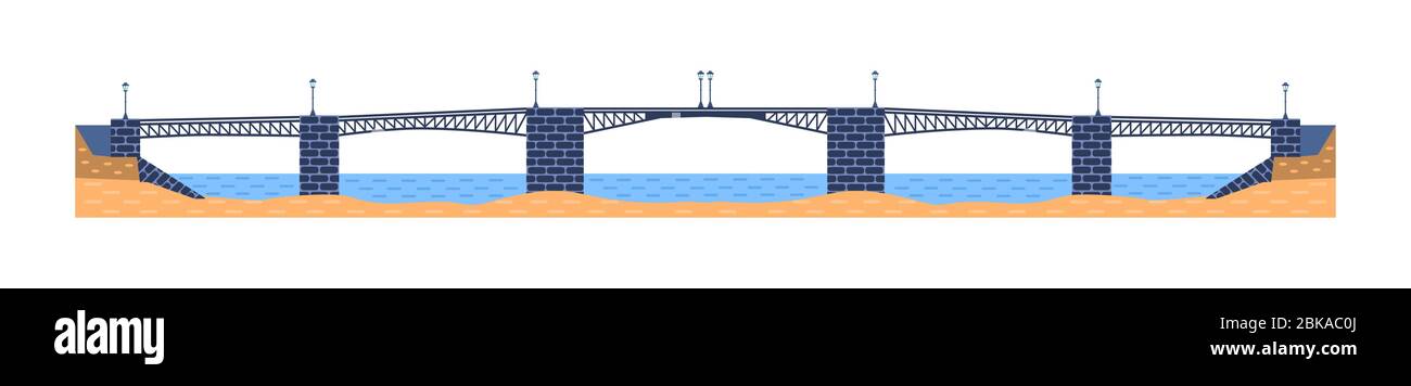 Five-span metal bridge vector. City architecture element and bridge ...