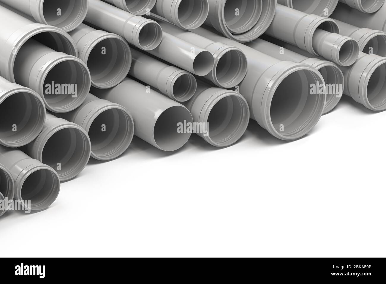 PVC plastic pipes and tubes stacked in warehouse. 3d illustration Stock ...