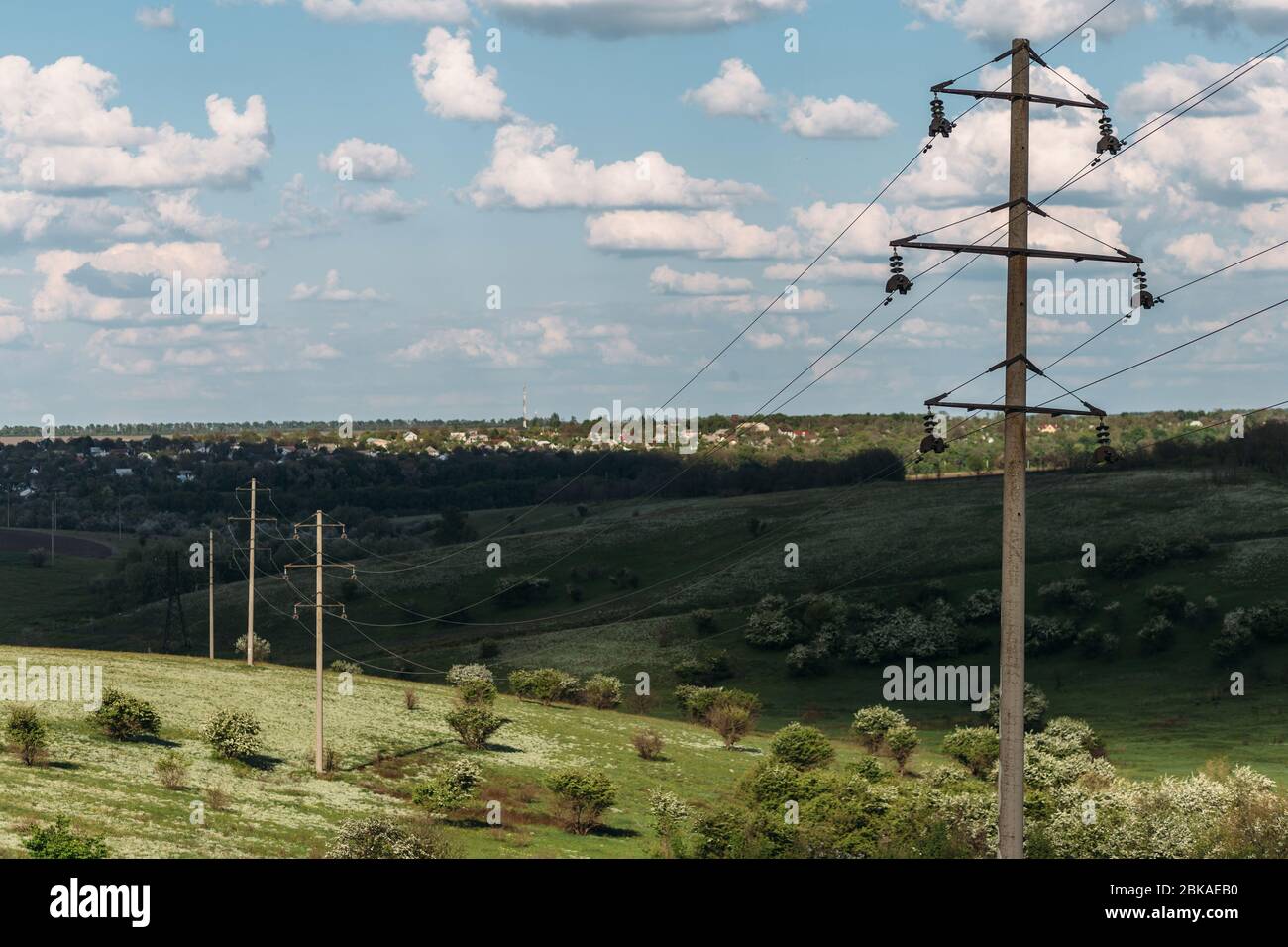 Field Landscape in Transmission Lines Stock Photo - Alamy