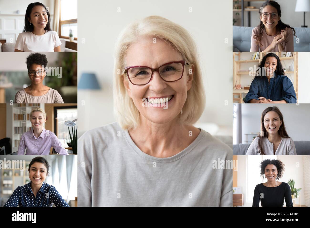 Smiling female employee webcam hi-res stock photography and images - Alamy