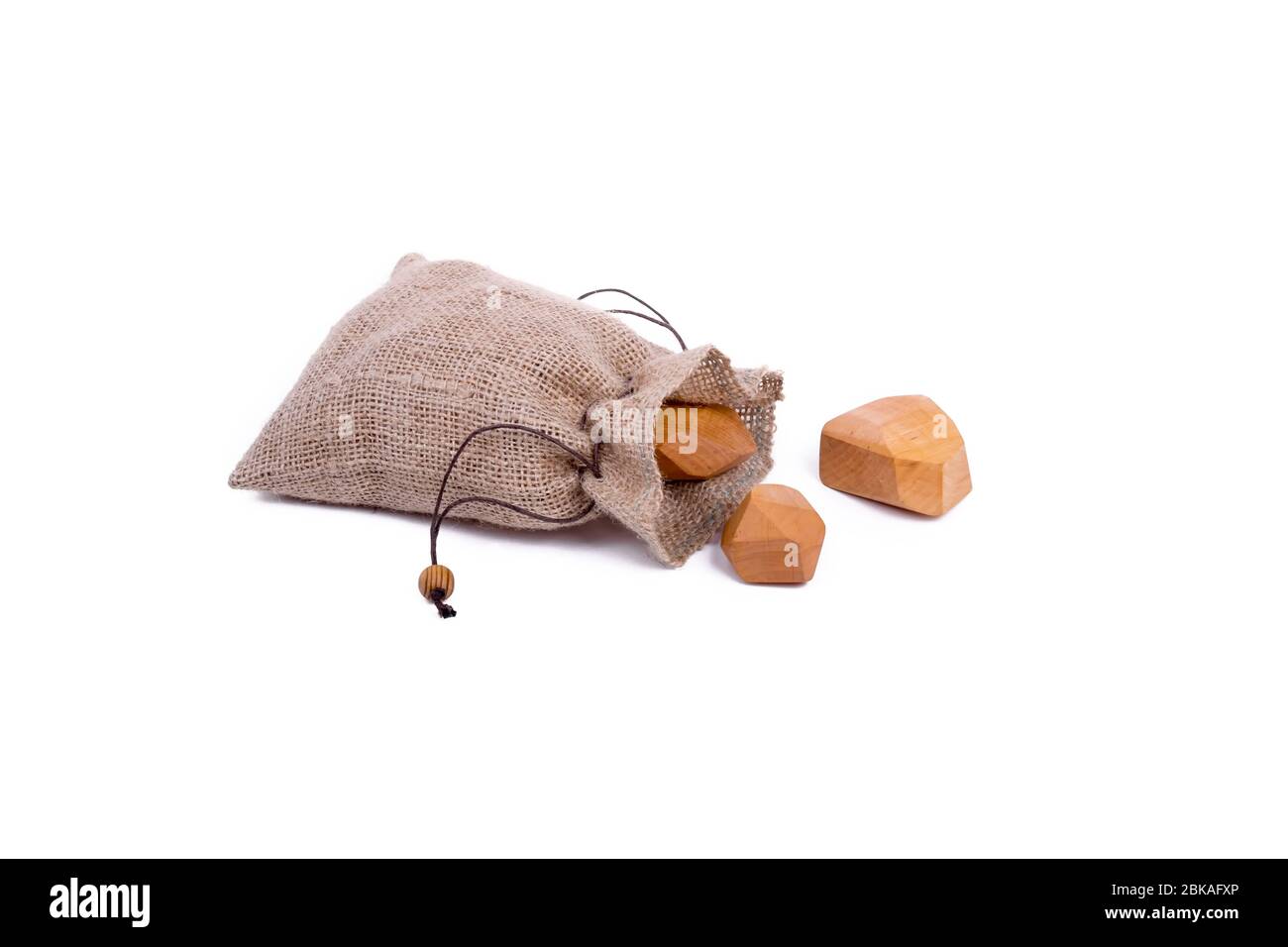 wooden blocks in a knitted bag Stock Photo - Alamy