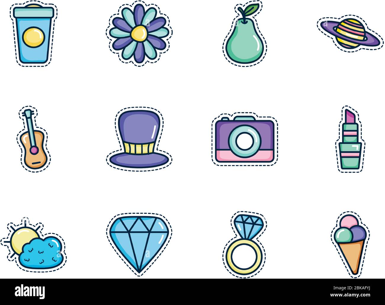 flower and patches icon set over white background, line color style ...