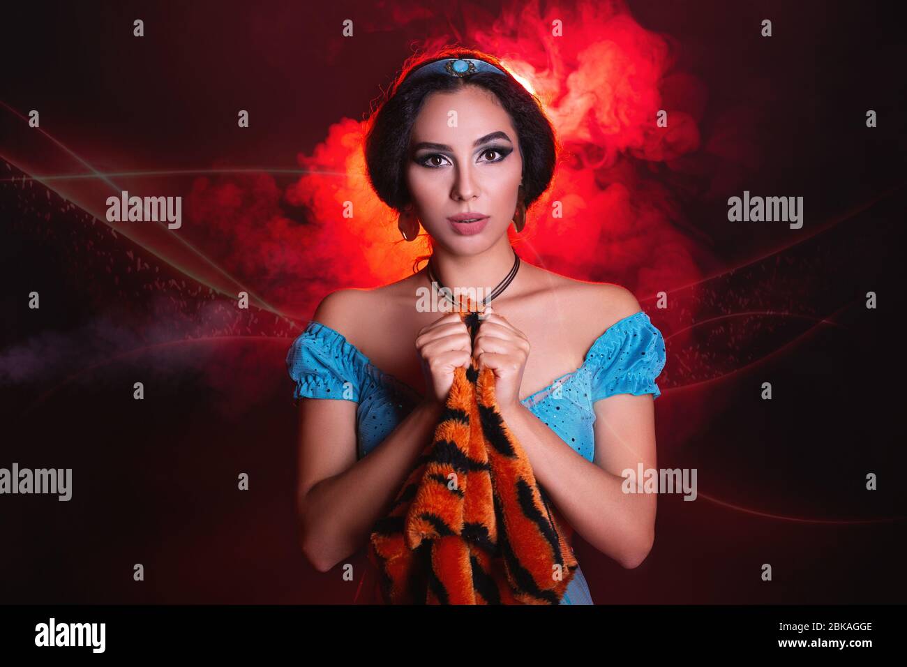 Stop animal killing concept - Pretty girl show animal skin that she ...